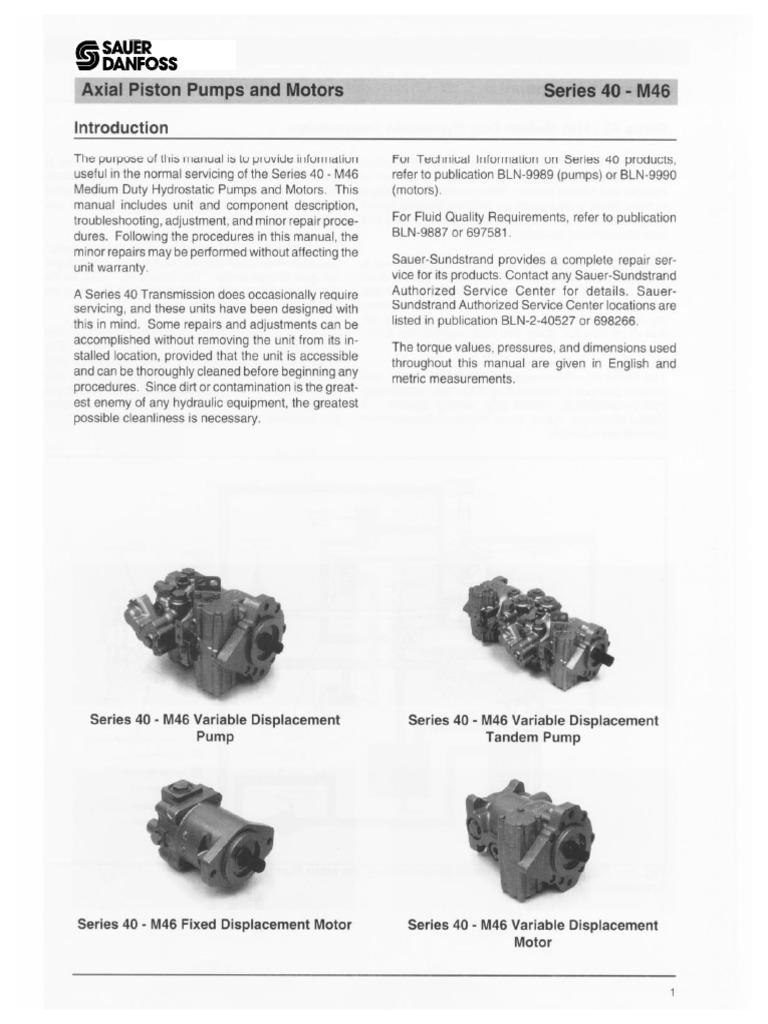Sauer Danfoss Series 40 M46 Axial Piston Pumps Technical Information | PDF