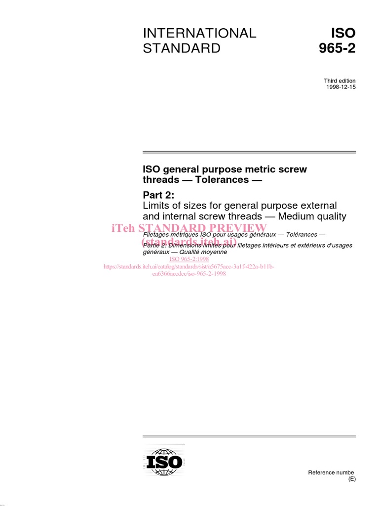 Iso 965 2 1998 | PDF | Screw | International Organization For ...