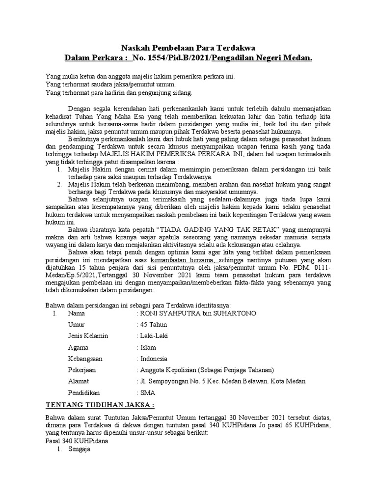 2019-052 - UMAR SAID YUDOYONO - Tugas 6 Pledoi (Naskah Pembelaan para Terdakwa) | PDF