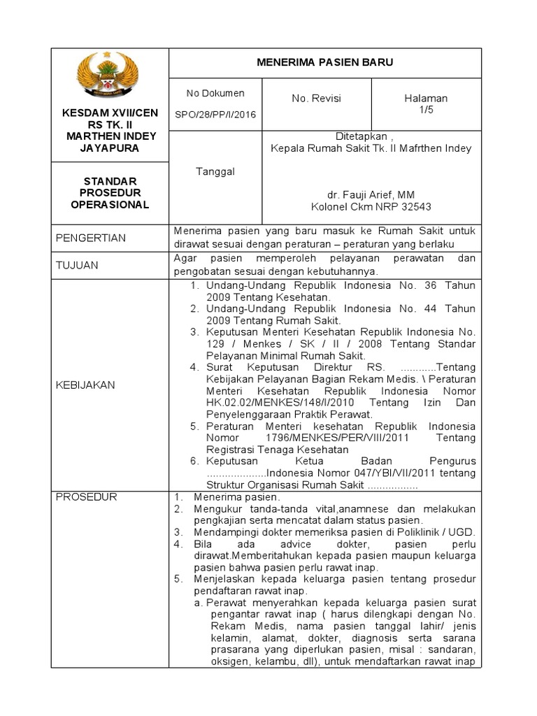 Sop Menerima Pasien Baru | PDF