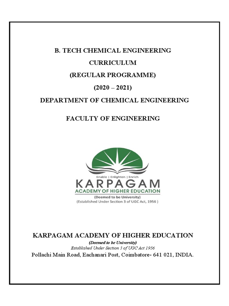 2020 - 2021 Curriculum - Chemical Engineering | PDF | Engineering | Design