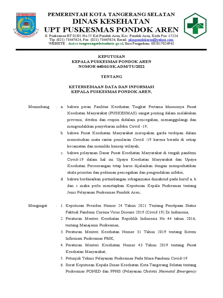 SK Ketersediaan Data Dan Informasi | PDF