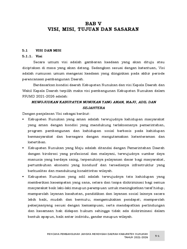 BAB V VISI MISI TUJUAN SASARAN - Perda | PDF