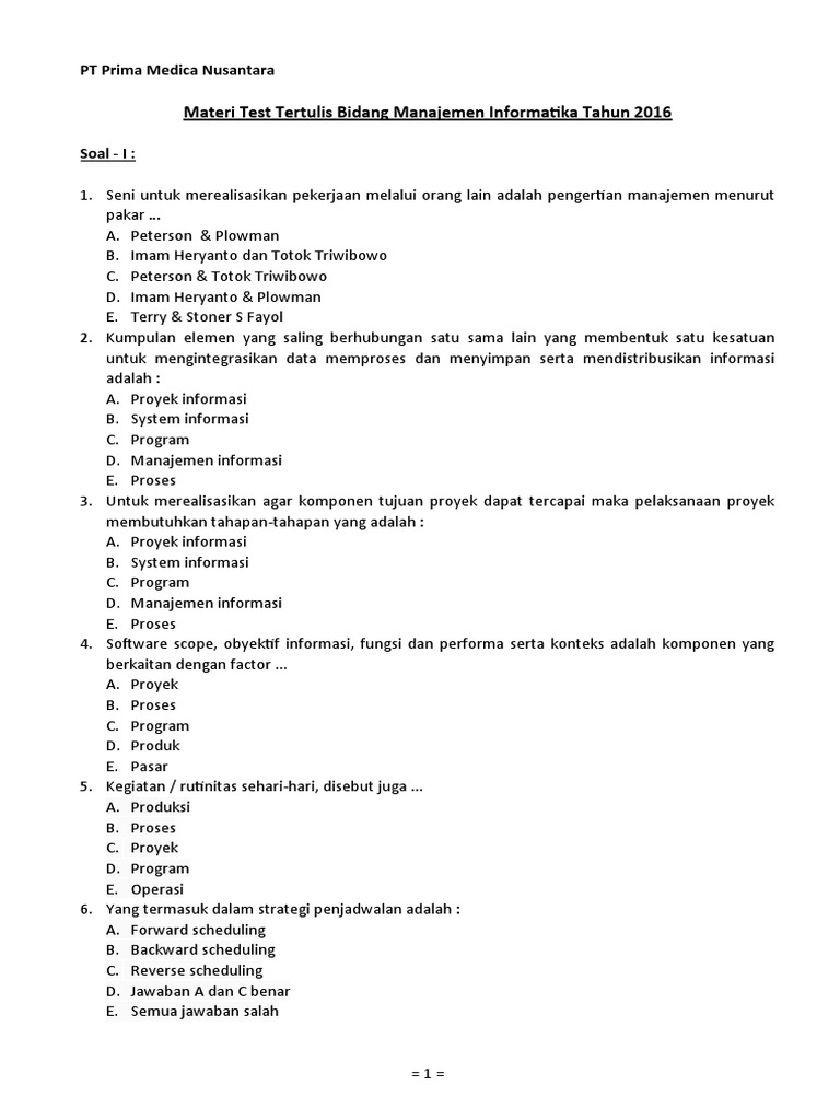 Soal Test Tertulis Manajemen Informatika | PDF