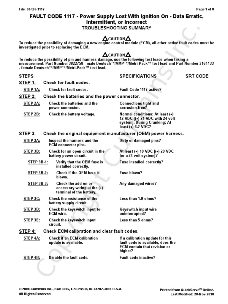 FAULT CODE 1117 - Power Supply Lost With Ignition On - Data Erratic ...