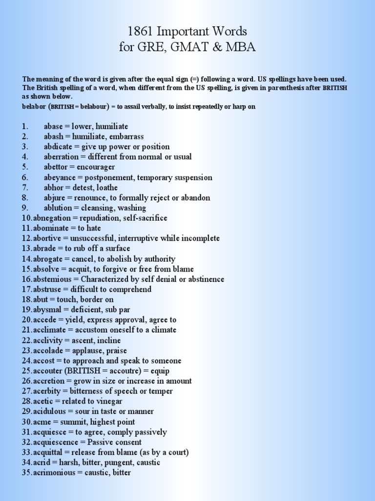 Key Vocabulary for GRE & GMAT | PDF