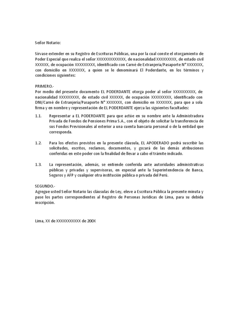 Modelo Minuta de Poder Escritura Publica Notario | PDF