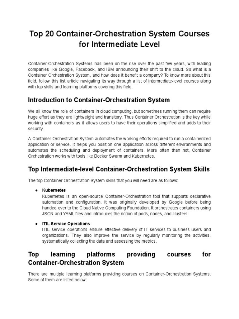 Container - Orchestration System - Intermediate Level | PDF ...