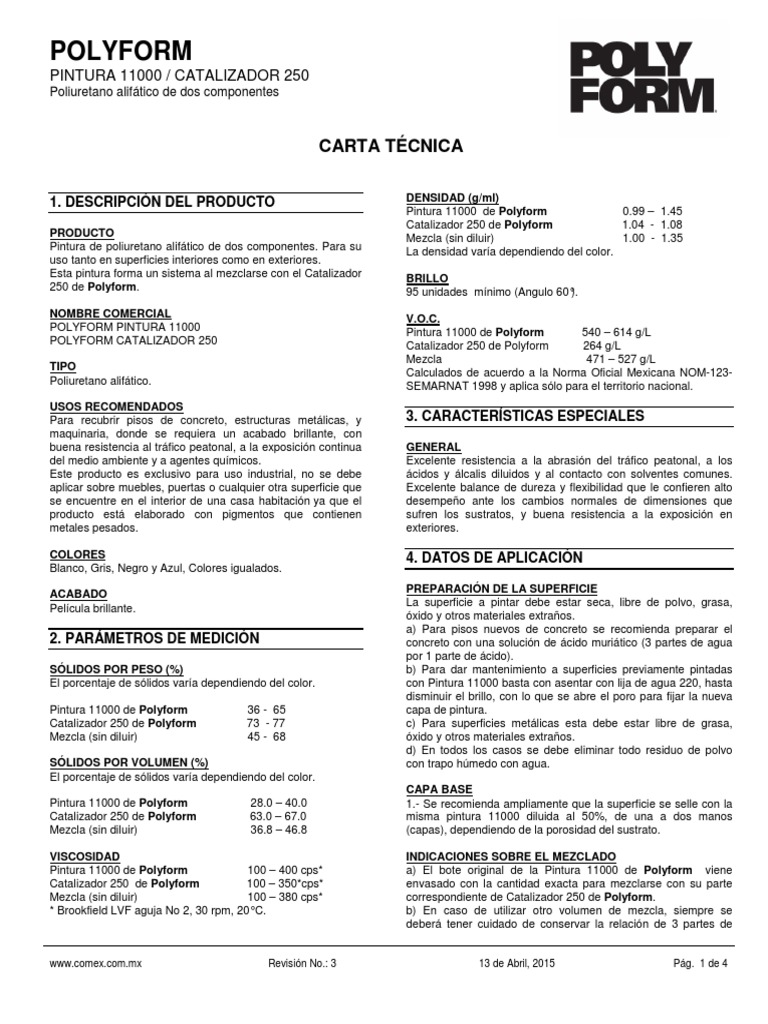 POLYFORM-PINTURA-11000-CATALIZADOR-250 | PDF | Pintar | Poliuretano
