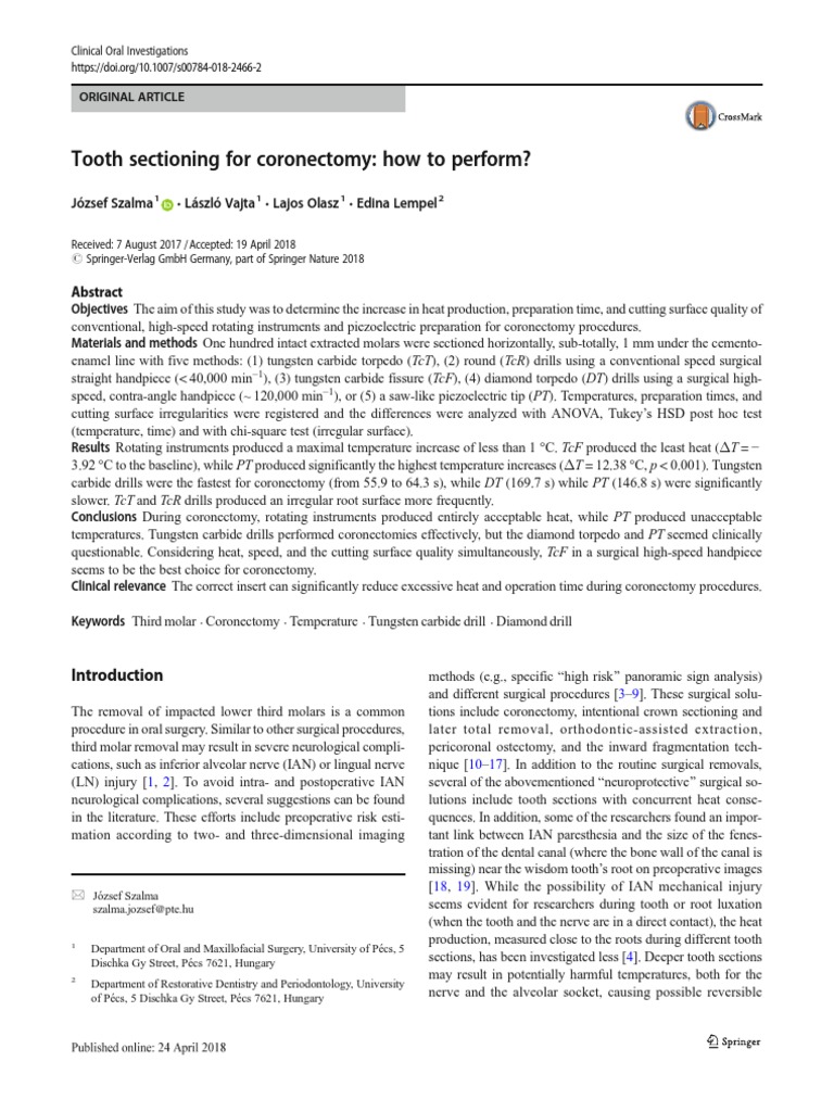 2018 Tooth Sectioning For Coronectomy How To Perform? | PDF