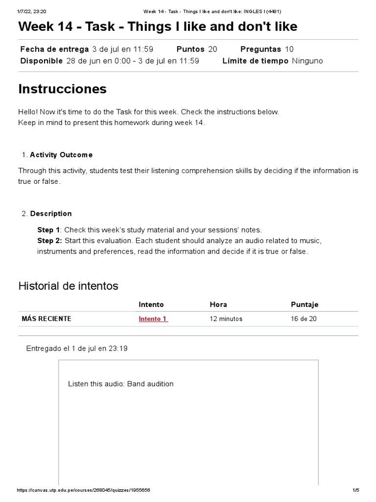 Week 14 - Task - Things I Like and Don't Like - INGLES I (4491) | PDF