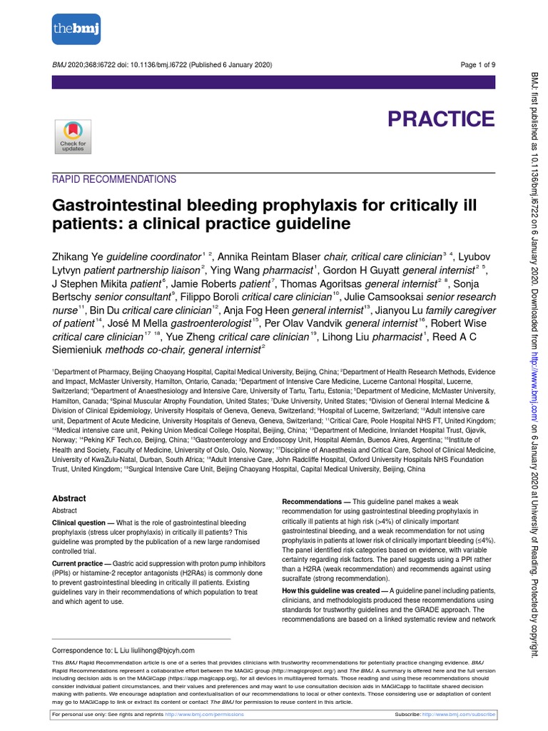 Gastrointestinal Bleeding Prophylaxis For Critically Ill Patients | PDF ...