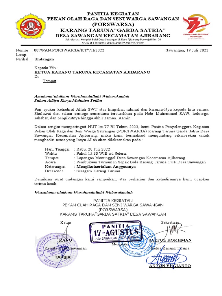 Surat Undangan Pembukaan Turnamen Sepak Bola | PDF