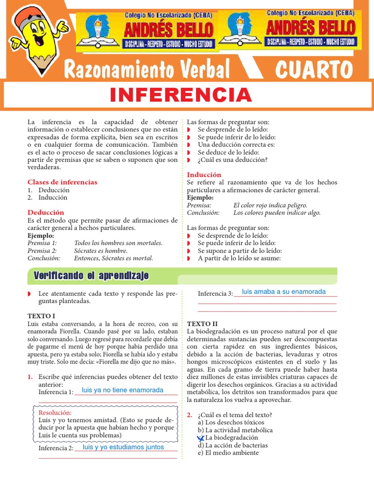 Hojas De Trabajo De Inferencias De Cuarto Grado