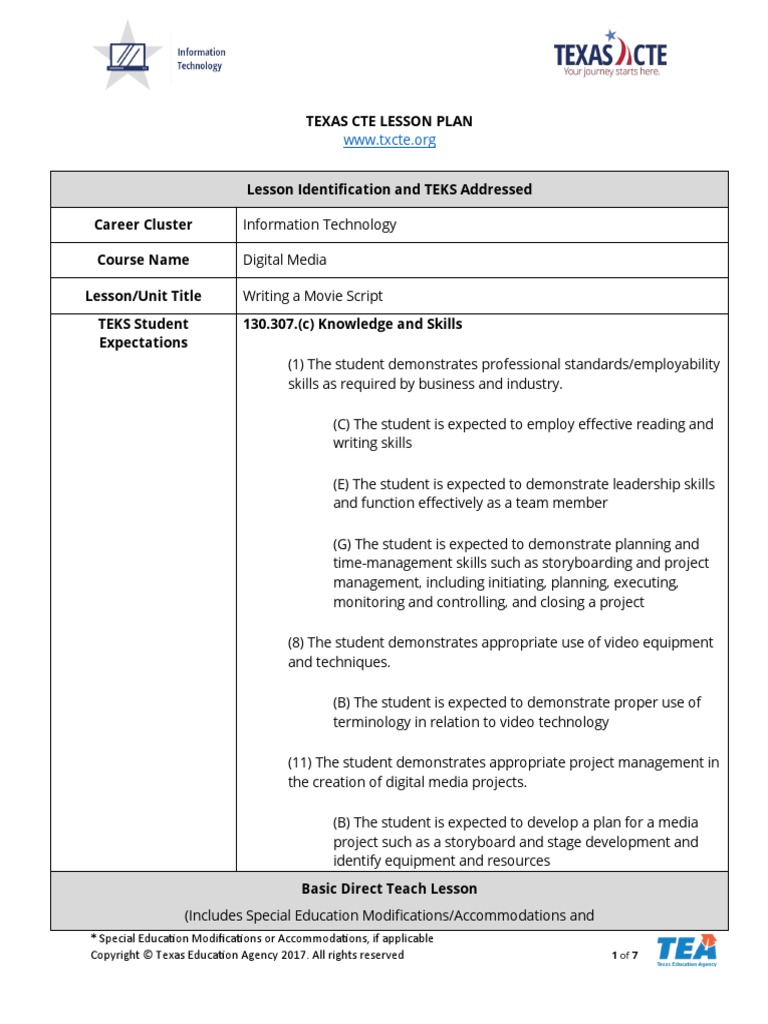 Lesson Plan Writing A Movie Script - 0 | PDF | Special Education ...