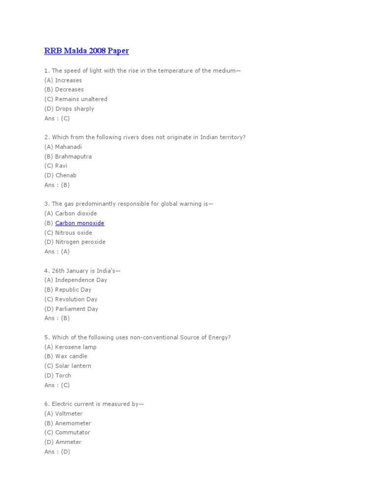 RRB Malda 2008 Paper | PDF