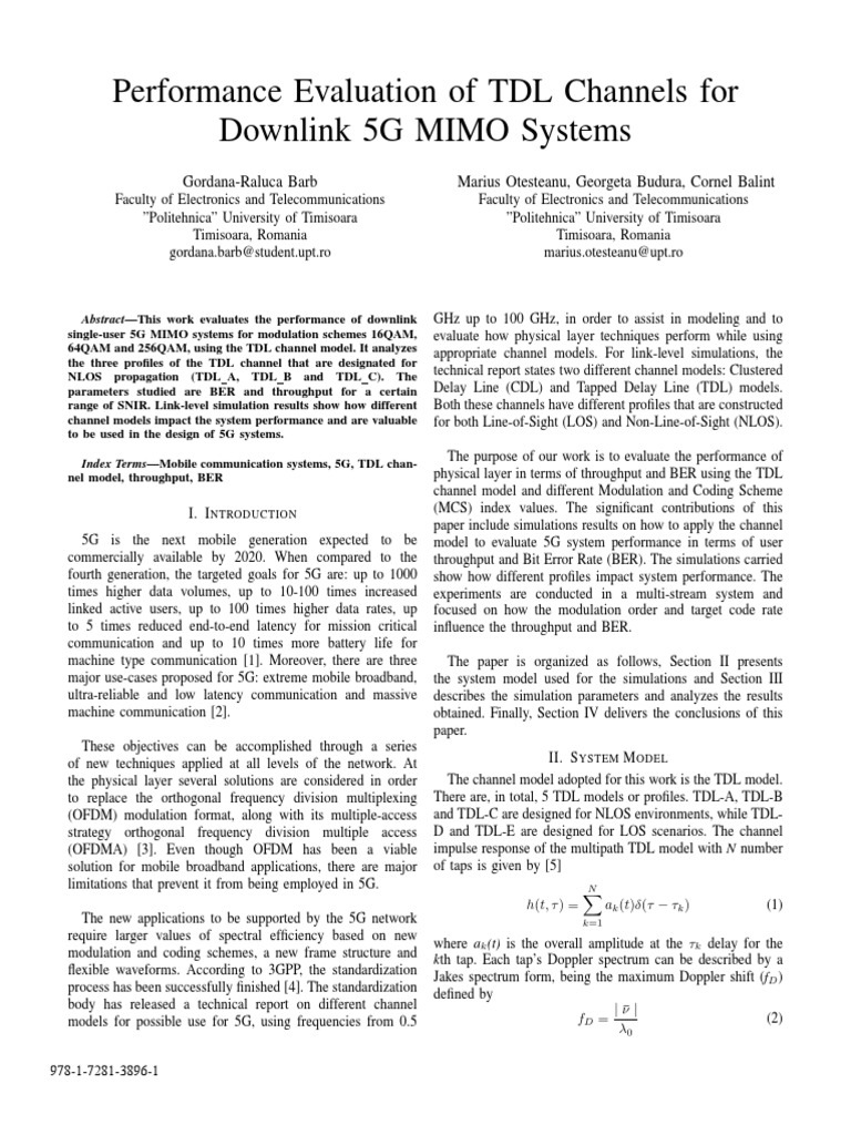 Performance Evaluation of TDL Channels For Downlink 5G MIMO Systems ...