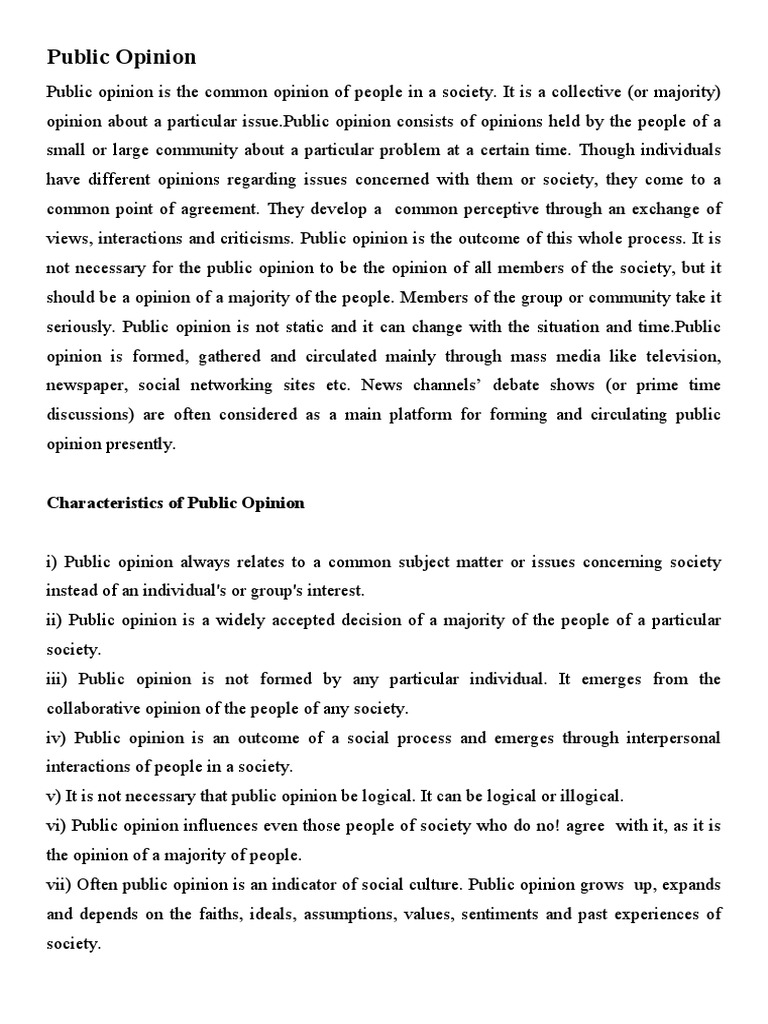 Understanding Public Opinion: Its Characteristics, Formation, and ...