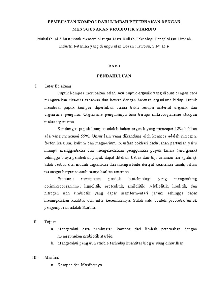 Pembuatan Kompos dengan Starbio | PDF