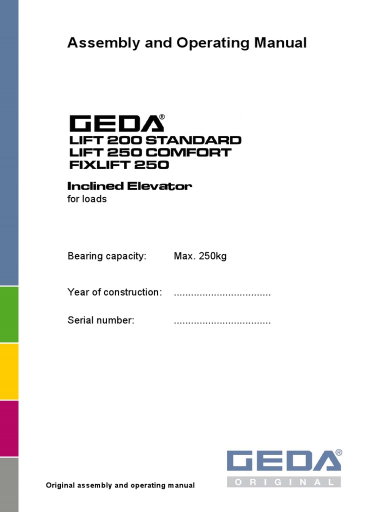 Assembly and Operating Manual: Inclined Elevator | PDF | Safety | Elevator