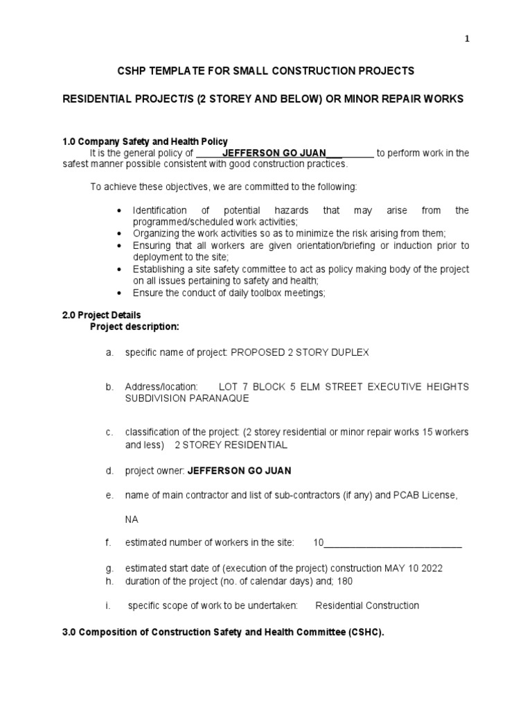 Simplified CHSP Template | PDF