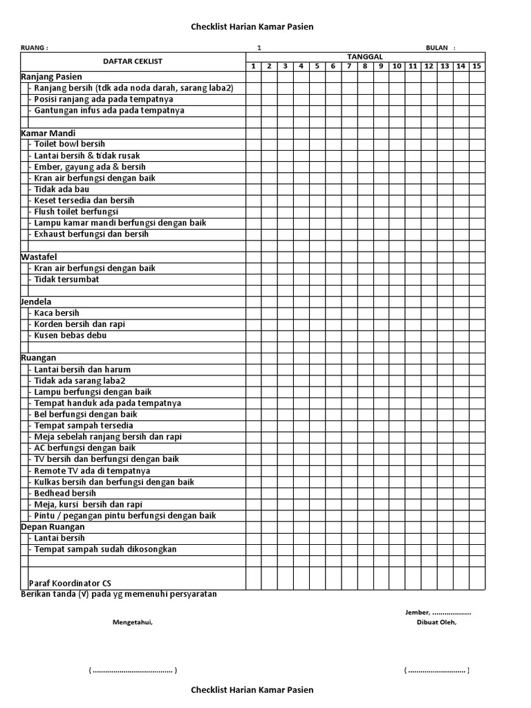 Form Ceklist Ruangan | PDF