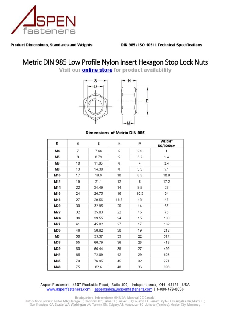Metric DIN 985 Spec | PDF | Screw | Steel