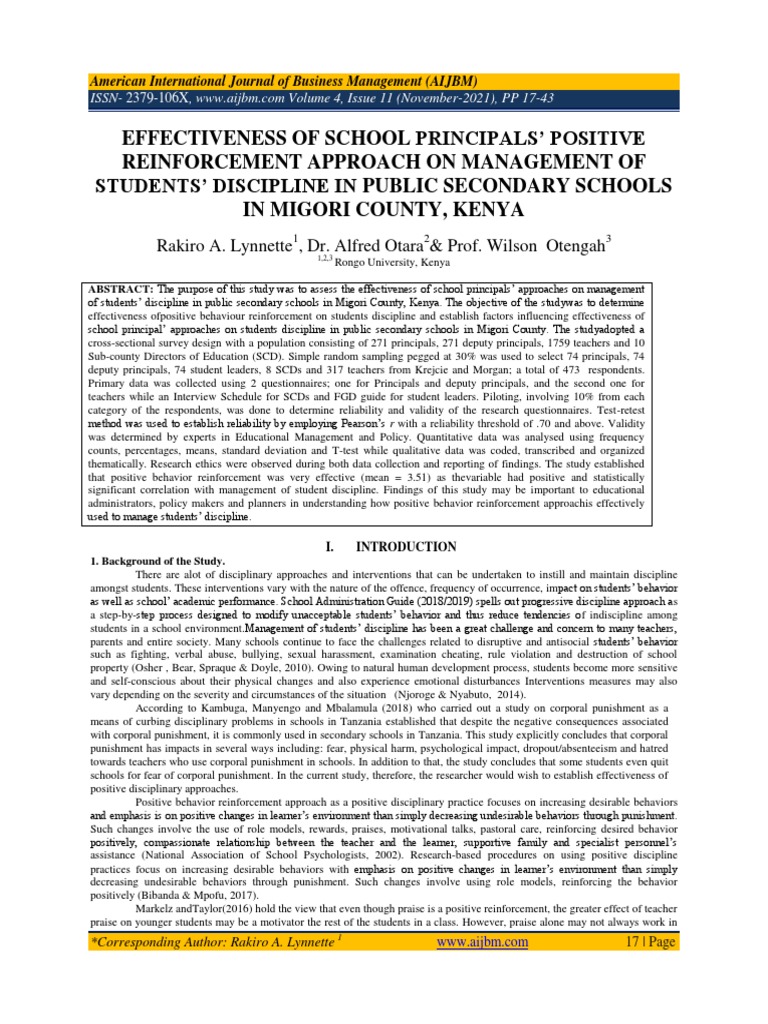 Effectiveness of School Principals' Positive Reinforcement Approach On ...