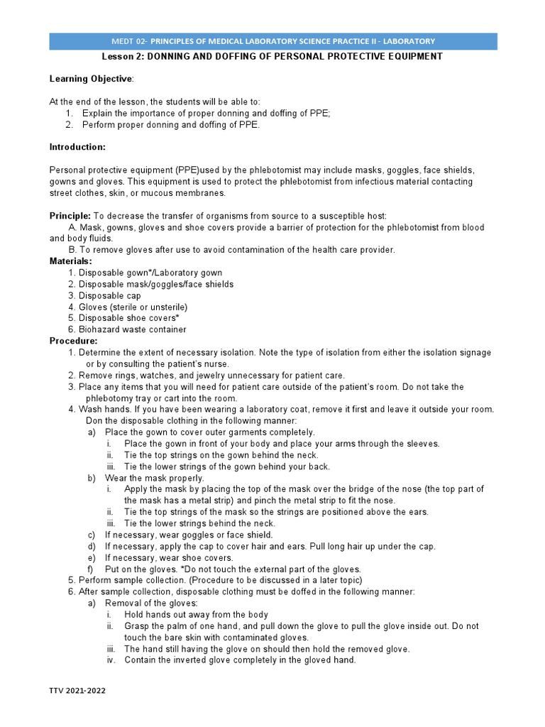 Lesson 2 Donning and Doffing of PPE | PDF | Personal Protective ...