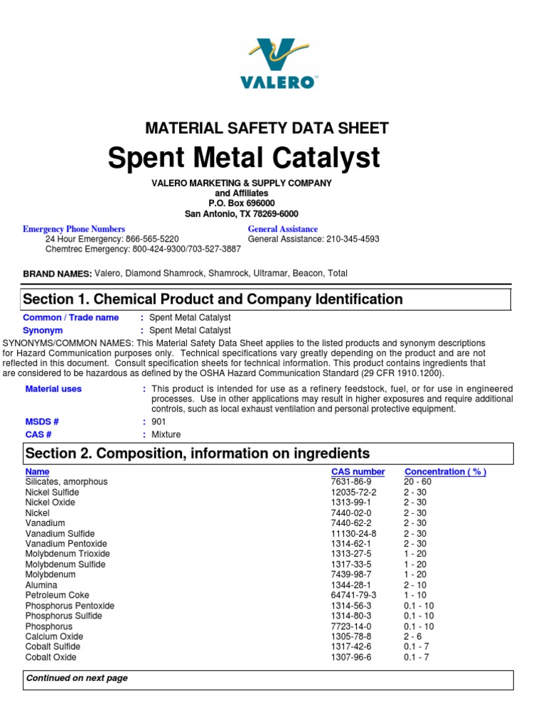 Spent Metal Catalyst Safety Data Sheet | PDF | Arsenic | Sulfide