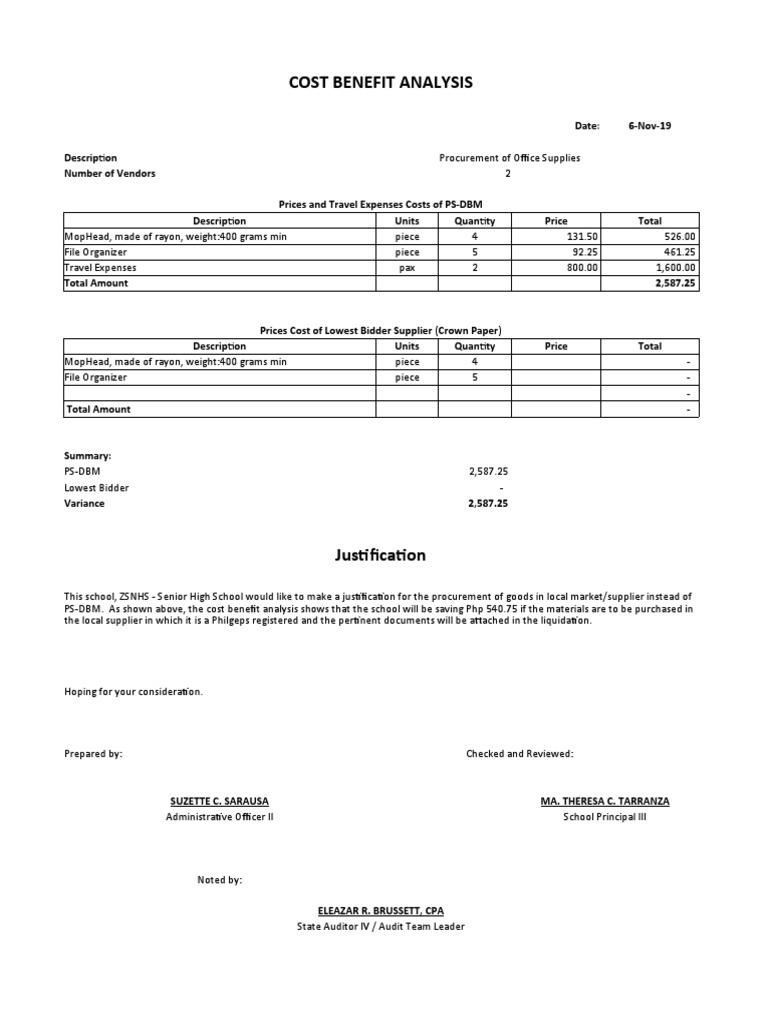 Justification and Cost Benefit Analysis | PDF | Procurement | Cost
