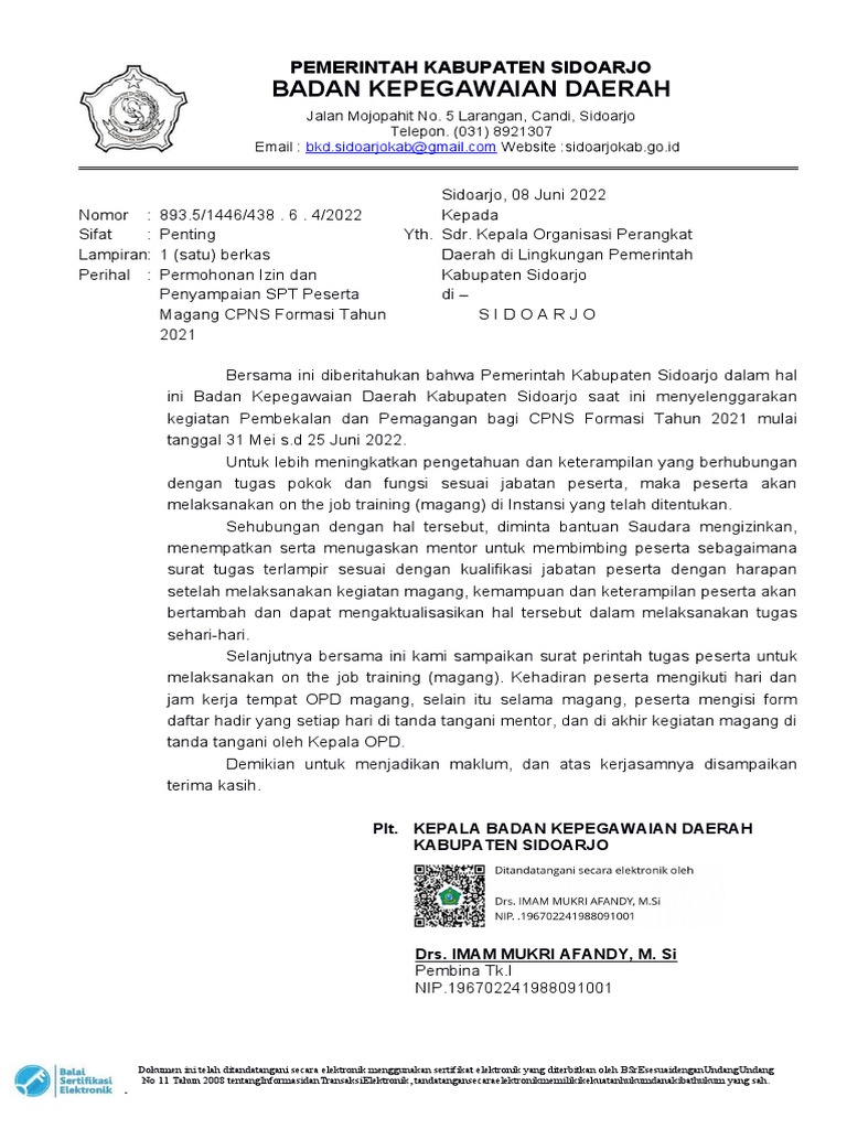 Izin Dan SPT Magang | PDF