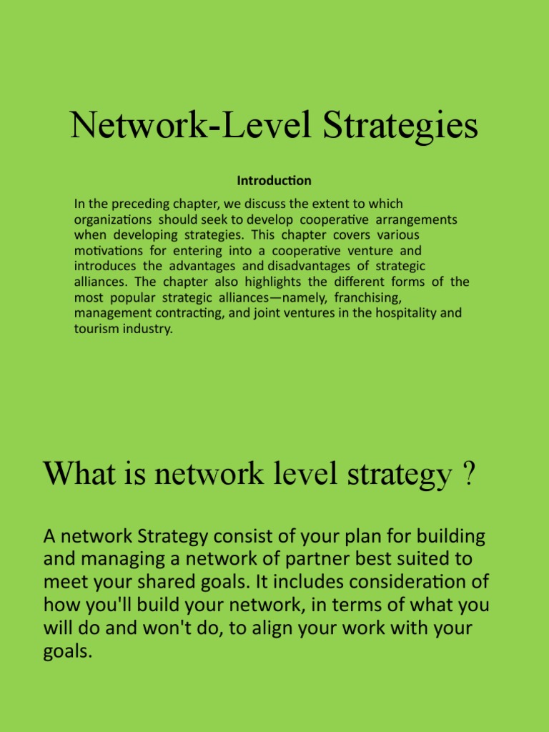 Network Level Strategies | PDF | Franchising | Joint Venture