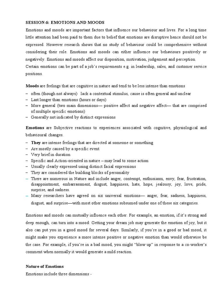 Moods and Emotions | PDF | Emotions | Mental Health