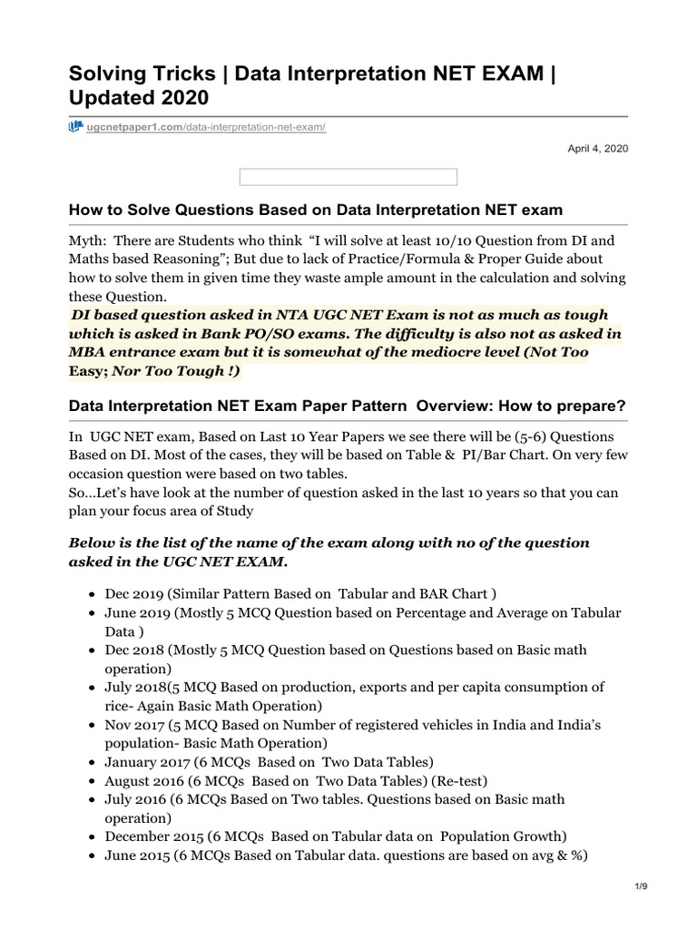 Solving Tricks - Data Interpretation NET EXAM - Updated 2020 | PDF ...