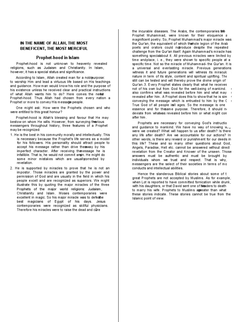 Prophet-Hood in Islam | PDF | Prophets And Messengers In Islam | Prophet