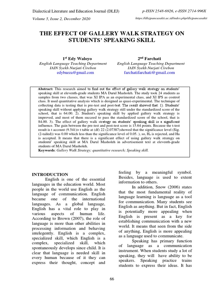 The Effect of Gallery Walk Strategy On Students' Speaking Skill ...