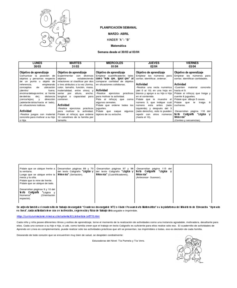 Planificación Matemática Kinder A-B | PDF | Aprendizaje | Cognición