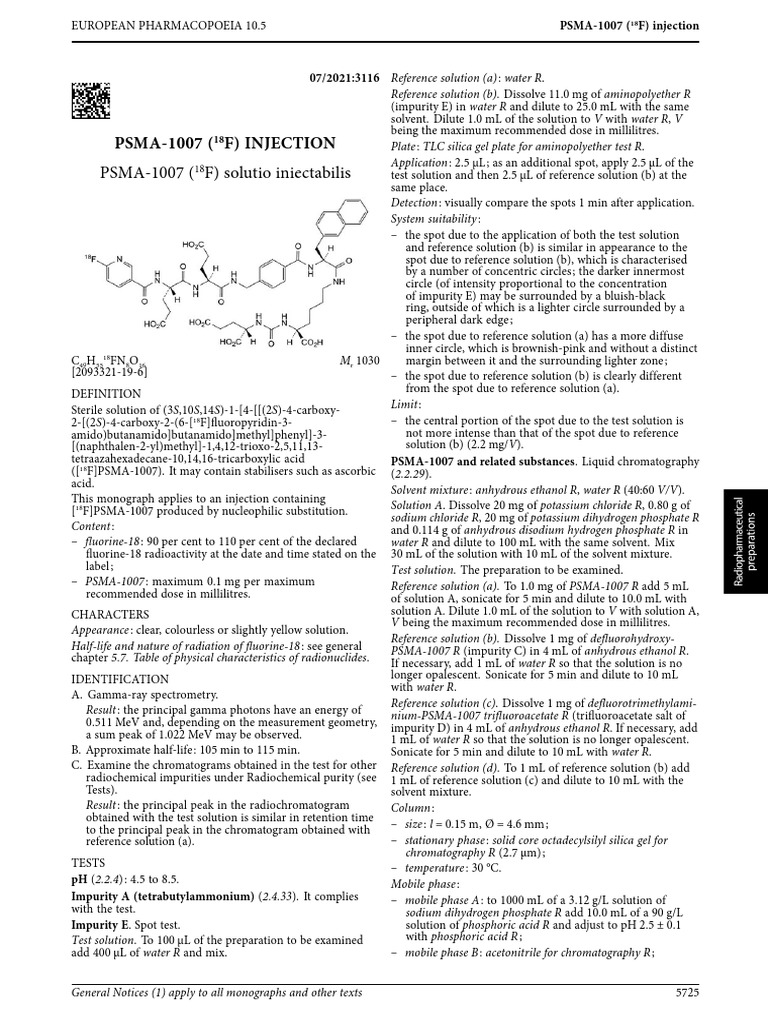 PSMA-1007 (F) Injection | PDF | Thin Layer Chromatography | Chromatography