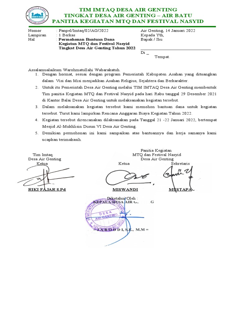 Proposal MTQ Dan Nasyd 2022 | PDF