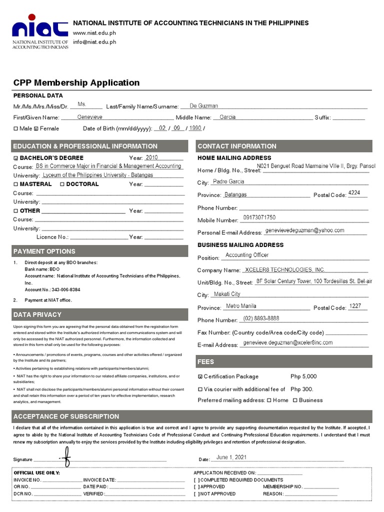 CPP Membership Application: National Institute of Accounting ...