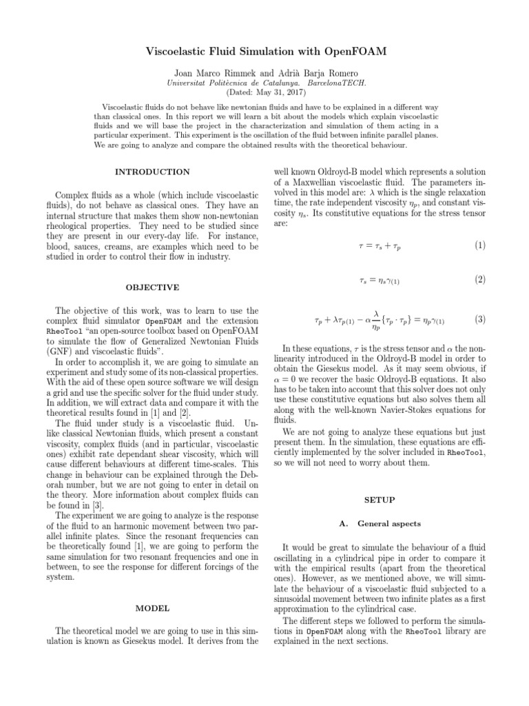 Viscoelastic Fluid Simulation in OpenFOAM | PDF | Viscoelasticity | Viscosity