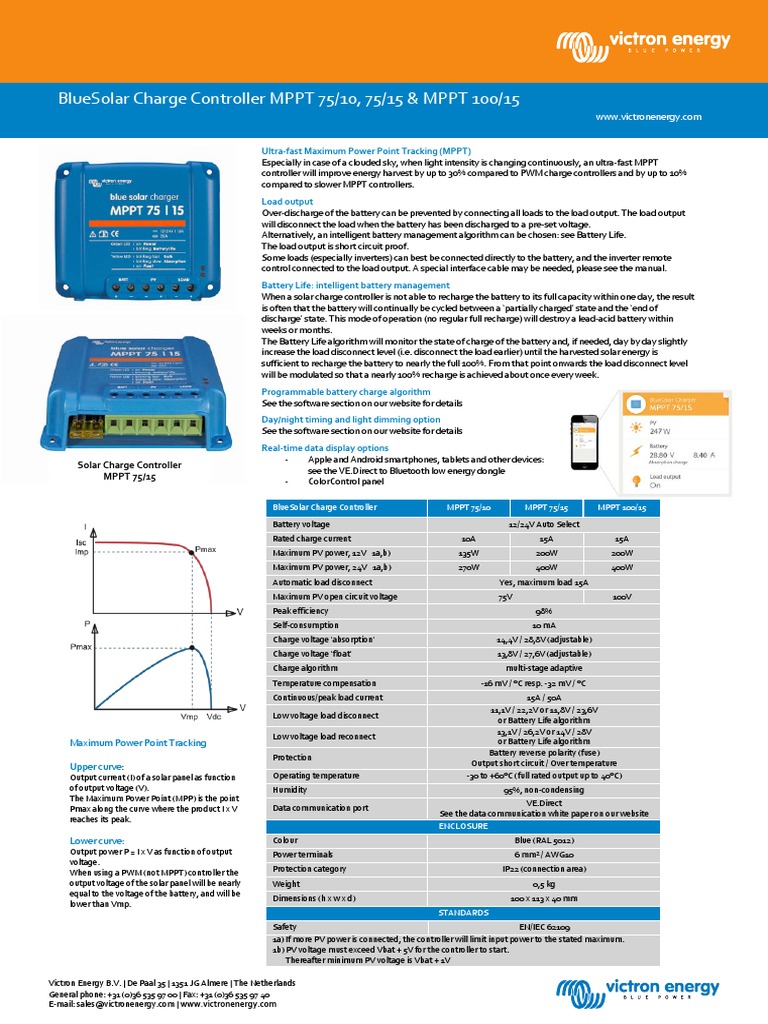 Datasheet Blue Solar Charge Controller MPPT 75 10, 75 15 & MPPT 100 15 ...
