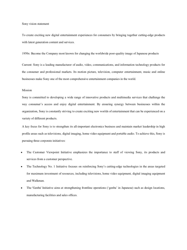 Sony Vision Statement | PDF