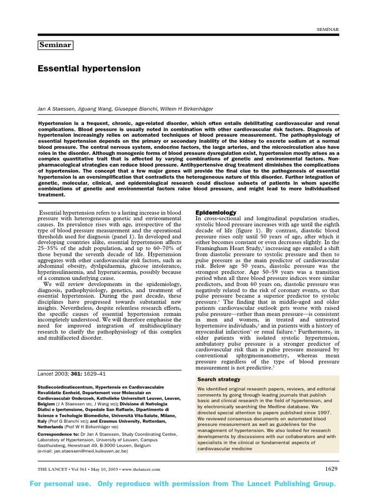 Essential Hypertension | PDF | Hypertension | Blood Pressure
