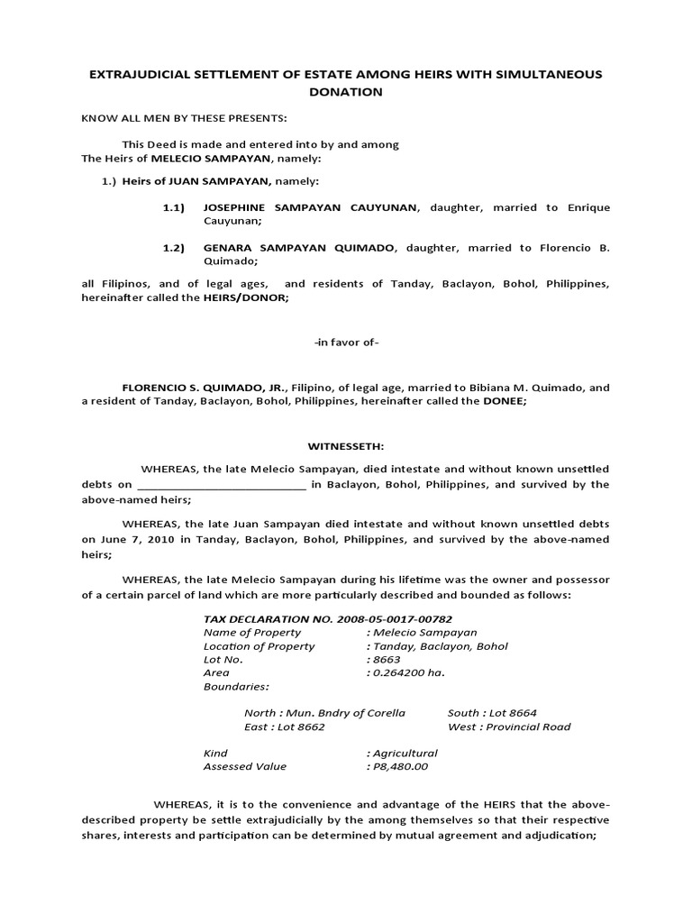 Extrajudicial Settlement With Donation (Jun-Jun) | PDF | Property ...