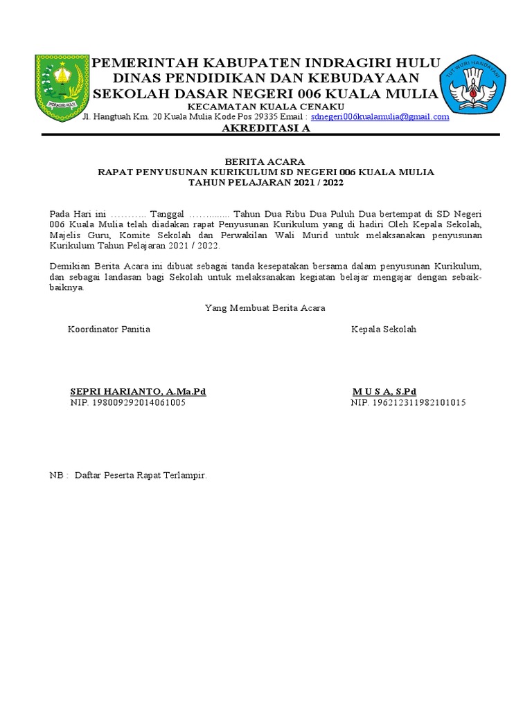 Berita Acara Penyusunan Kurikulum | PDF