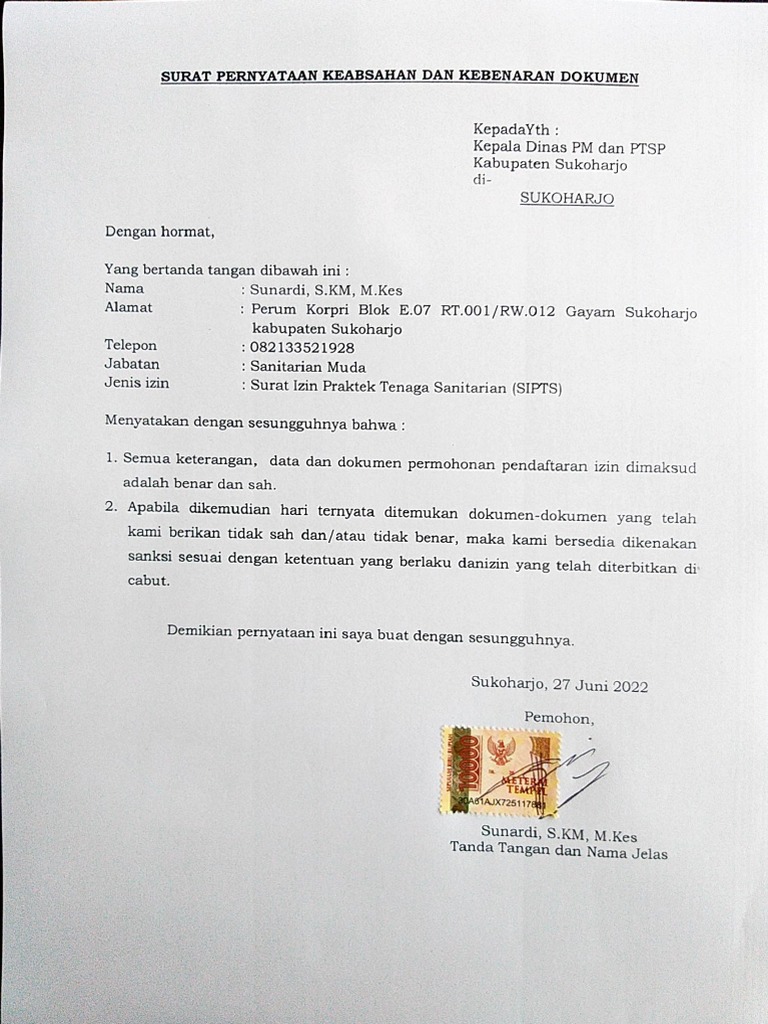 Surat Keabsahan Data | PDF