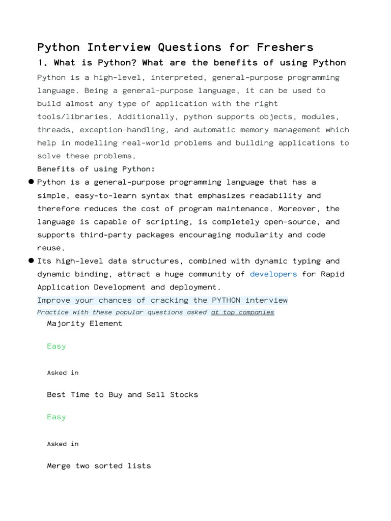 Python Interview Questions | PDF | Scope (Computer Science ... Python Interview Questions | PDF | Scope (Computer Science ...