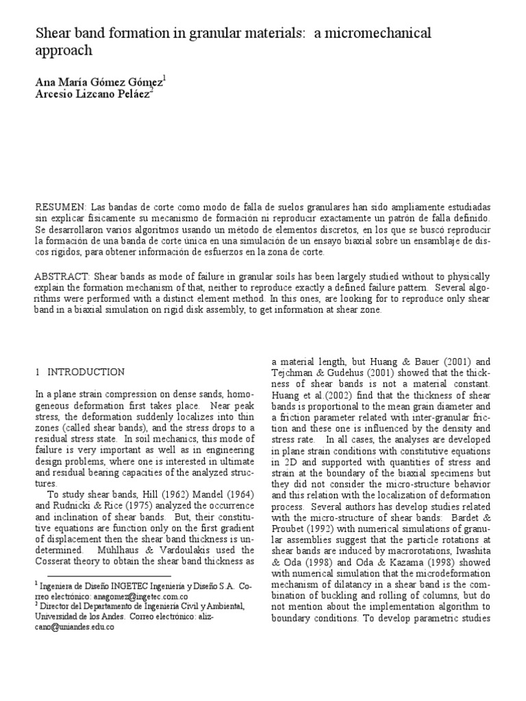 Shear Band Formation in Granular Materials: A Micromechanical Approach ...